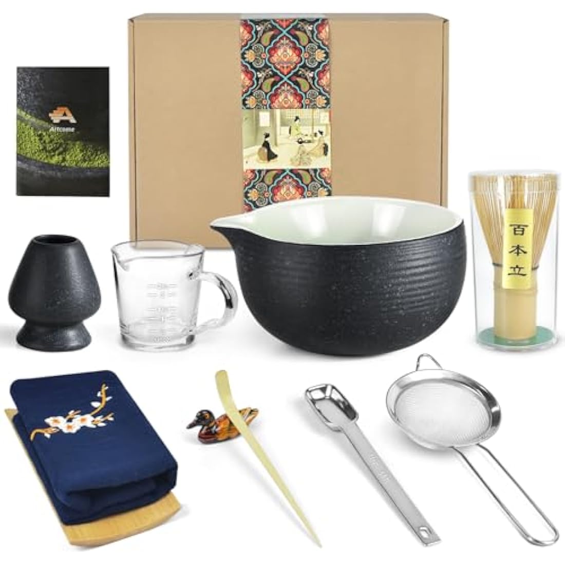Artcome Bluestone Glaze Matcha Kit - Bowl with Pouring Spout, Whisk, T ...