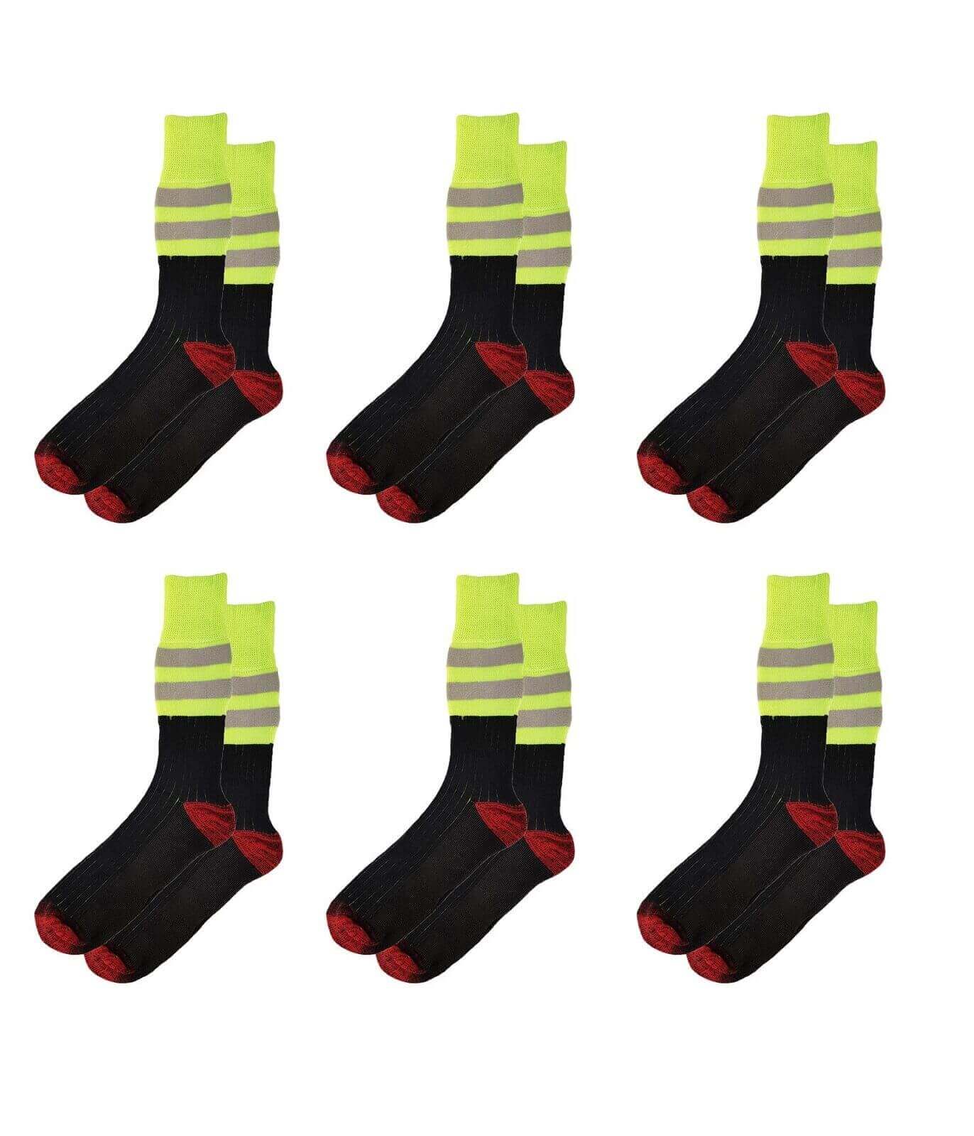 6 Pairs Mens High Visibility Work Socks with Reinforced Heel and Toe C ...