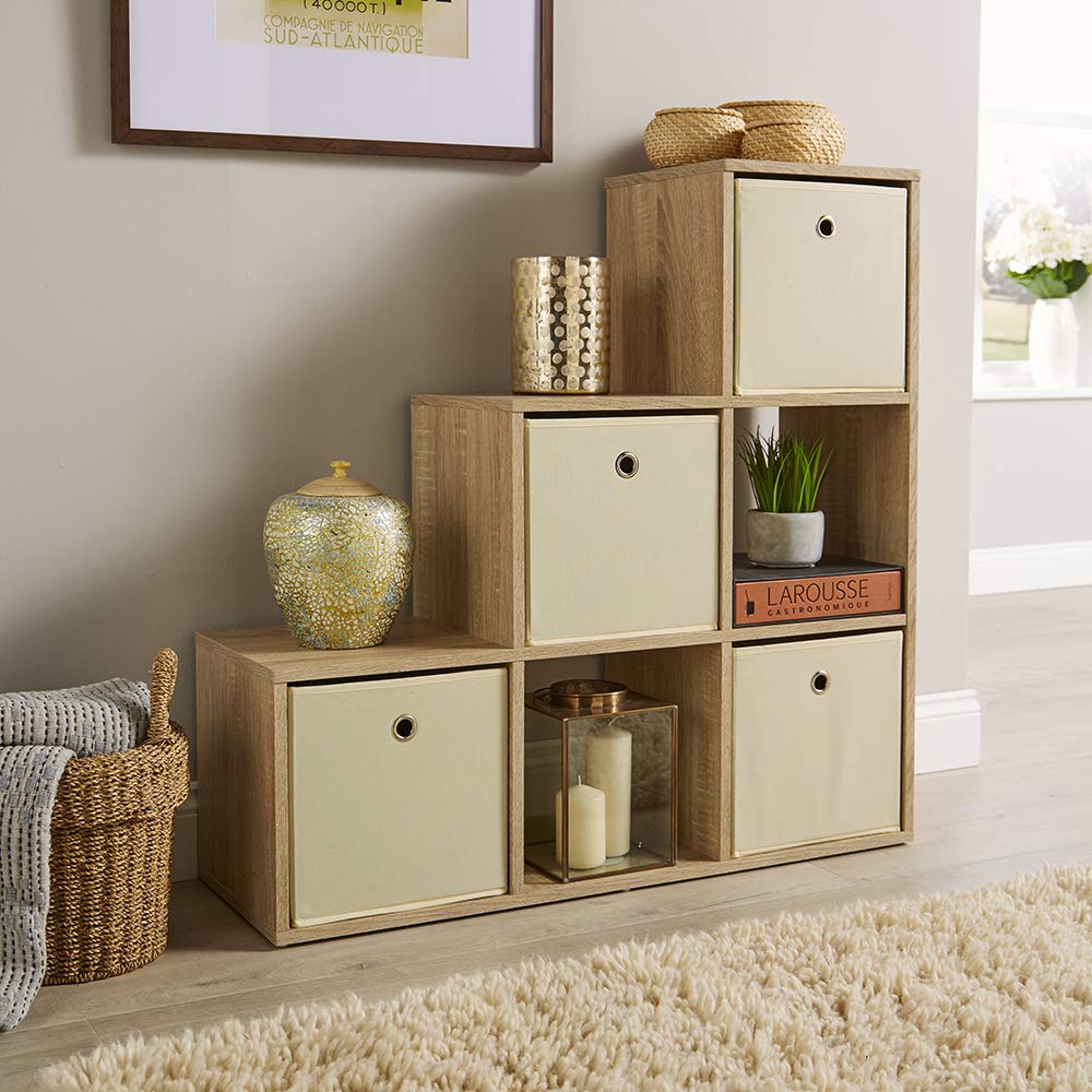 Home Source Step Style Storage 6 Cube Bookcase Wooden Display Staircas ...