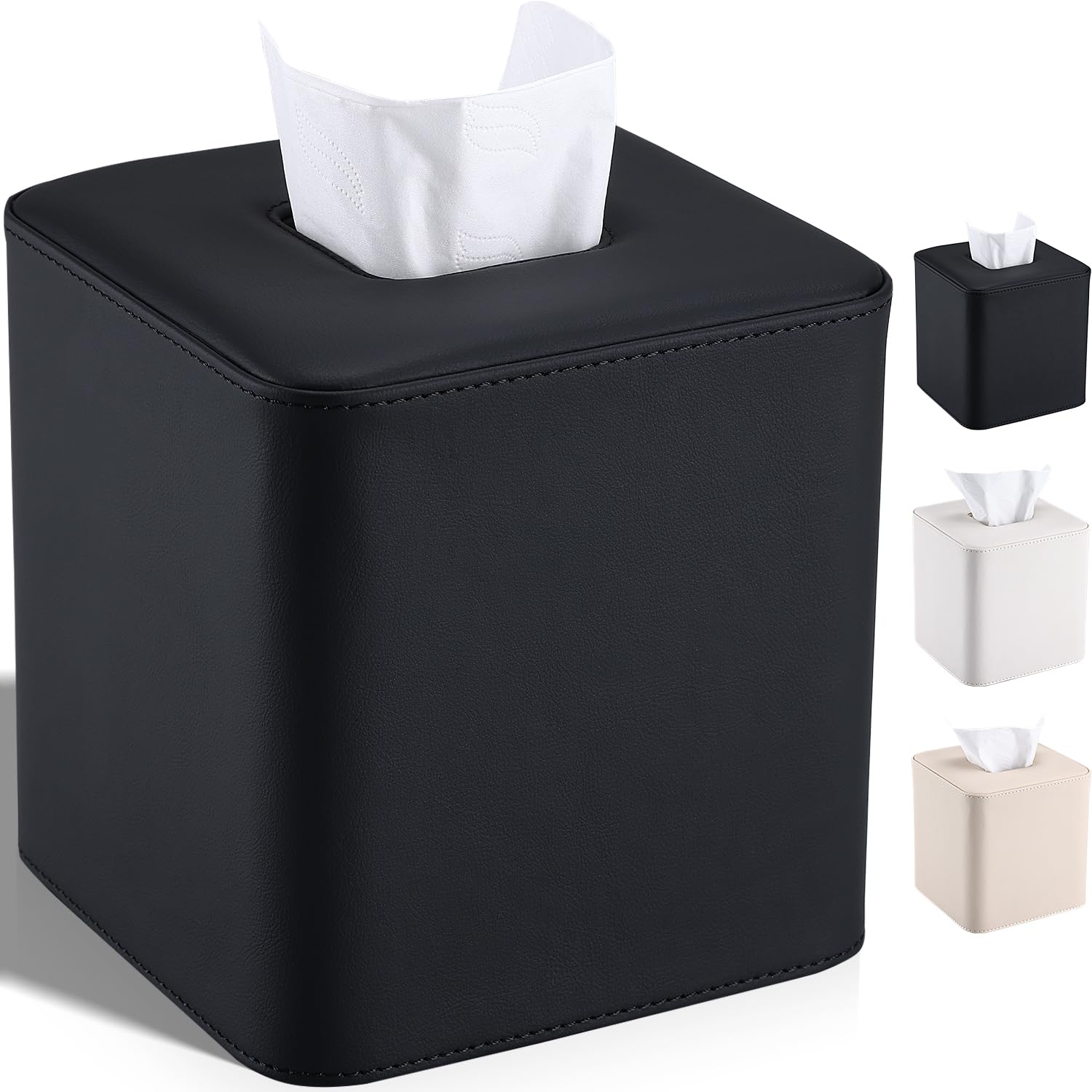GORESE Tissue Box Cover, PU Leather Square Tissue Box Holder Cube Faci ...