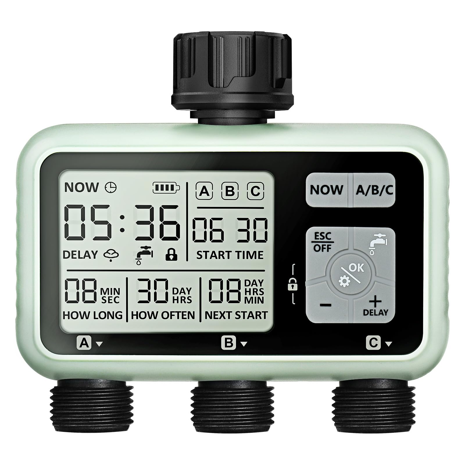Johgee 3 Zone Water Timer for Irrigation, Sprinkler Timer 3 Outlet, Ga ...