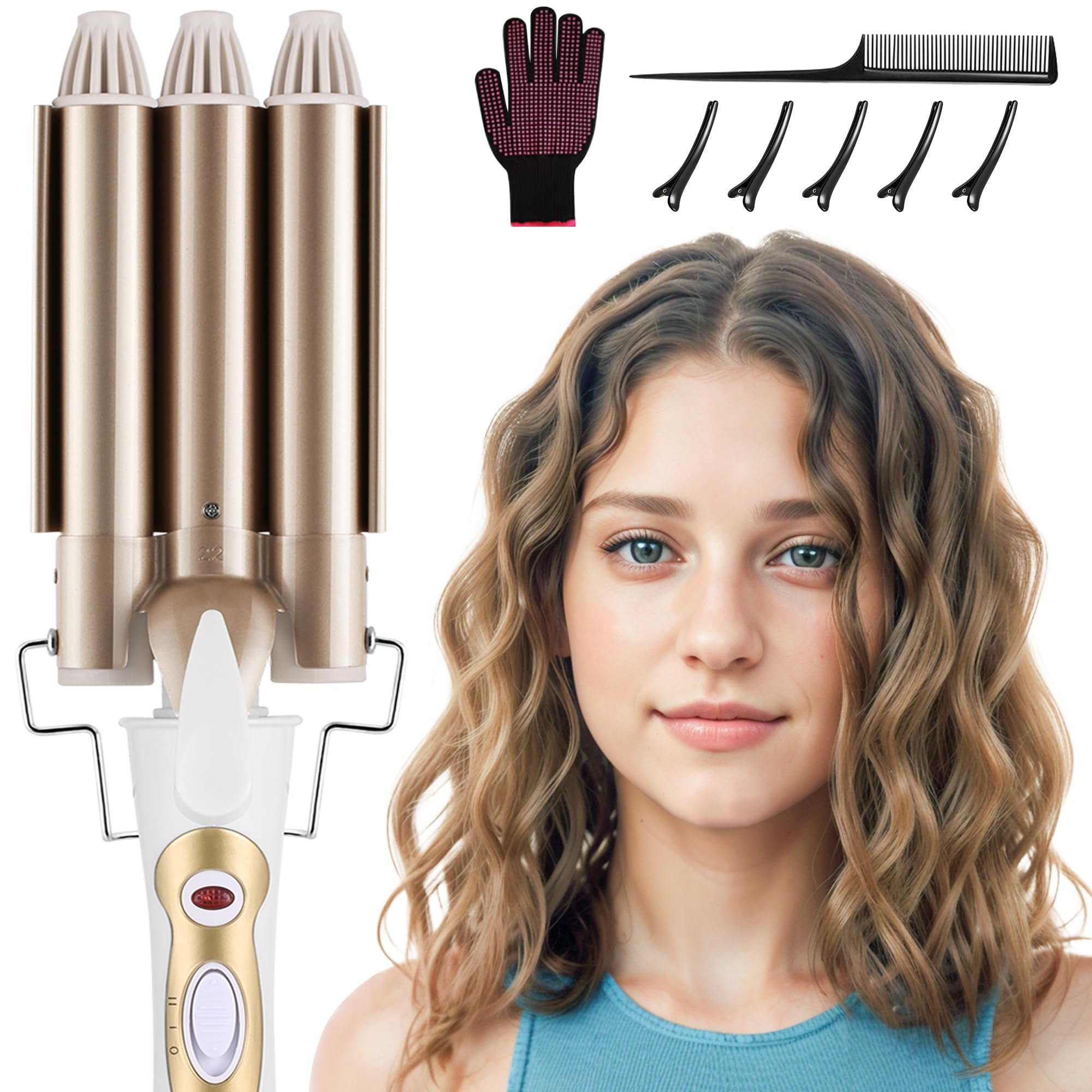DazSpirit 3 Barrel Hair Wavers for Long/Short Hair, 22 mm Hair Curler ...
