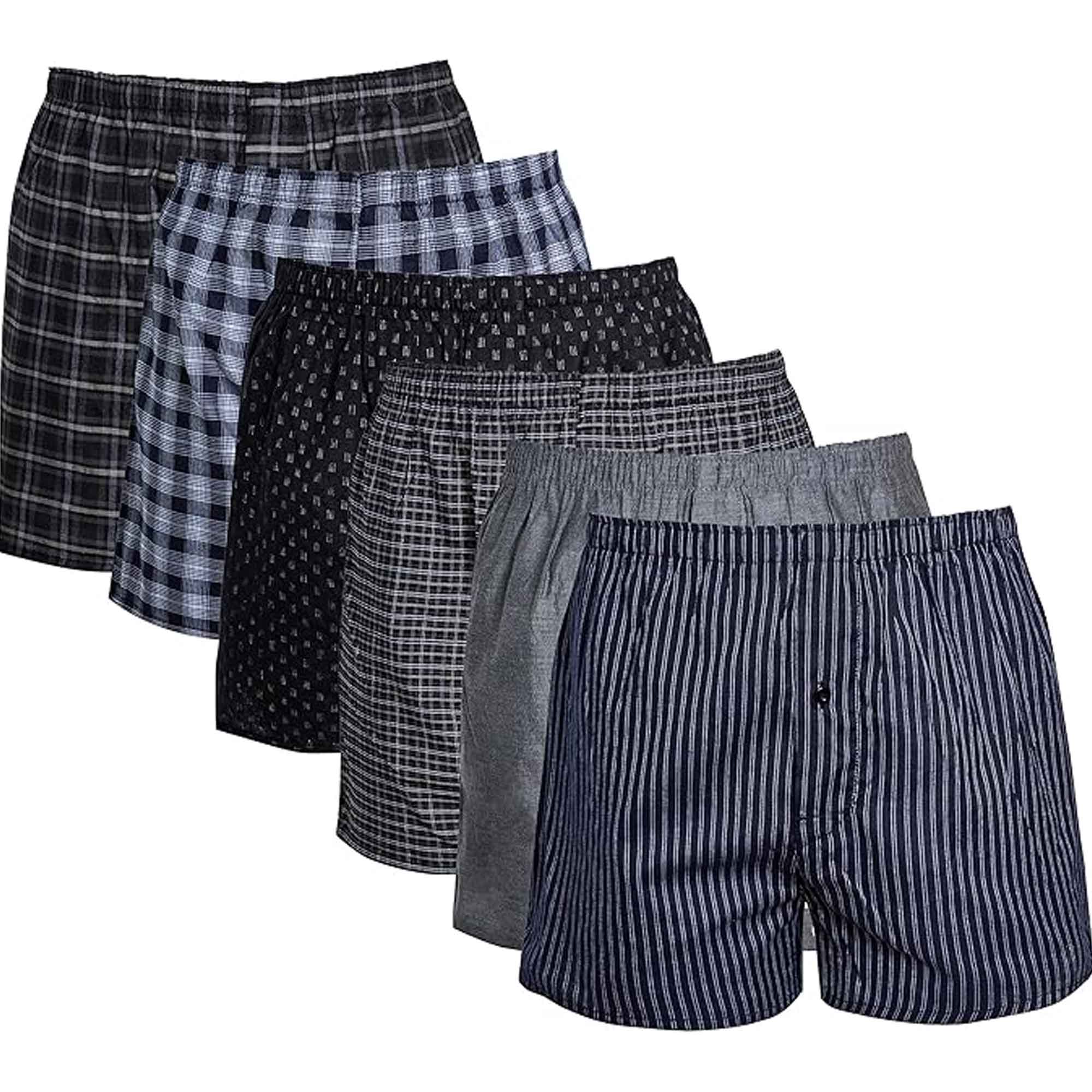 Pack of 6 Mens Loose Fit Boxers with Comfort Waistband Button Fly Brea ...