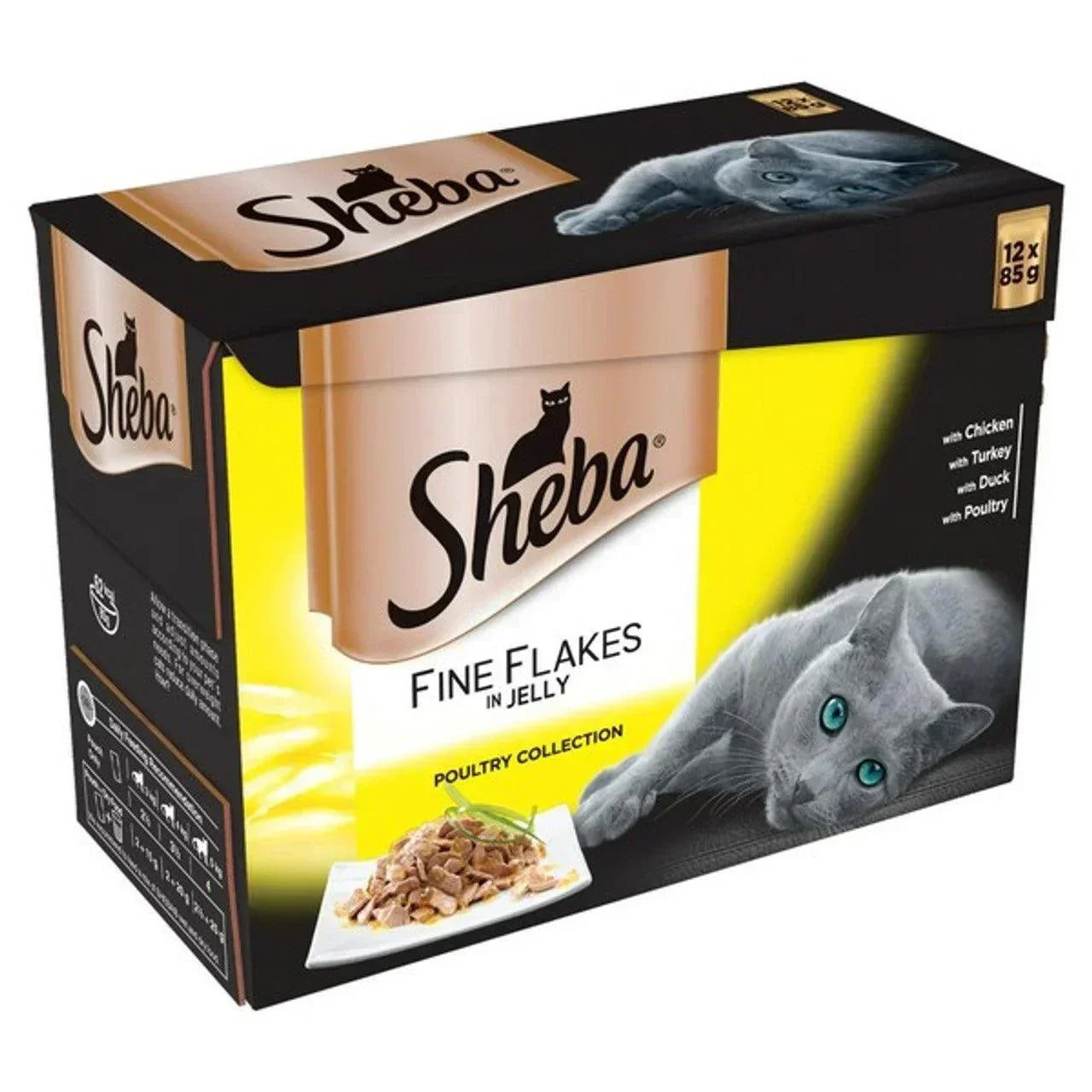 Sheba Fine Flakes Cat Pouches Poultry Collection in Jelly 48x85g pack ...